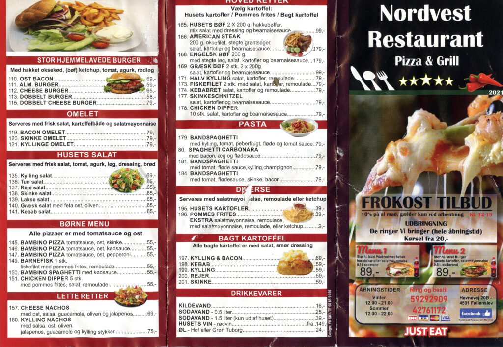 Menukort – Restaurant Nordvest 1 | Visit Havnsoe